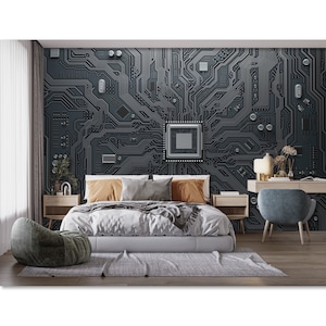 Cpu Chip on Circuit Board Wallpaper Peel and Stick Abstract Electronic ...