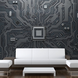 Cpu Chip on Circuit Board Wallpaper Peel and Stick Abstract Electronic ...