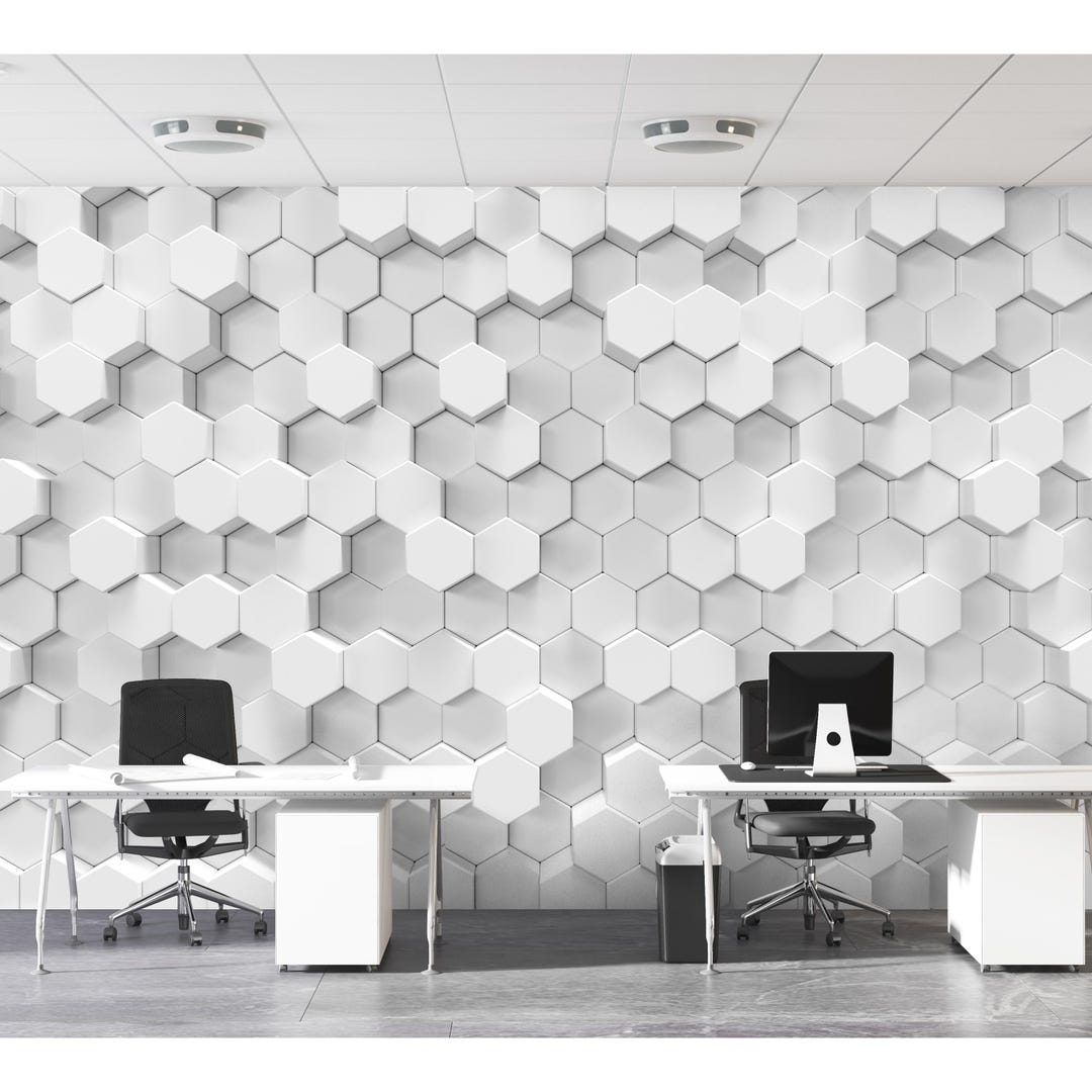 Wall Mural White Geometric Wallpaper Peel and Stick Abstract Hexagon Hi ...