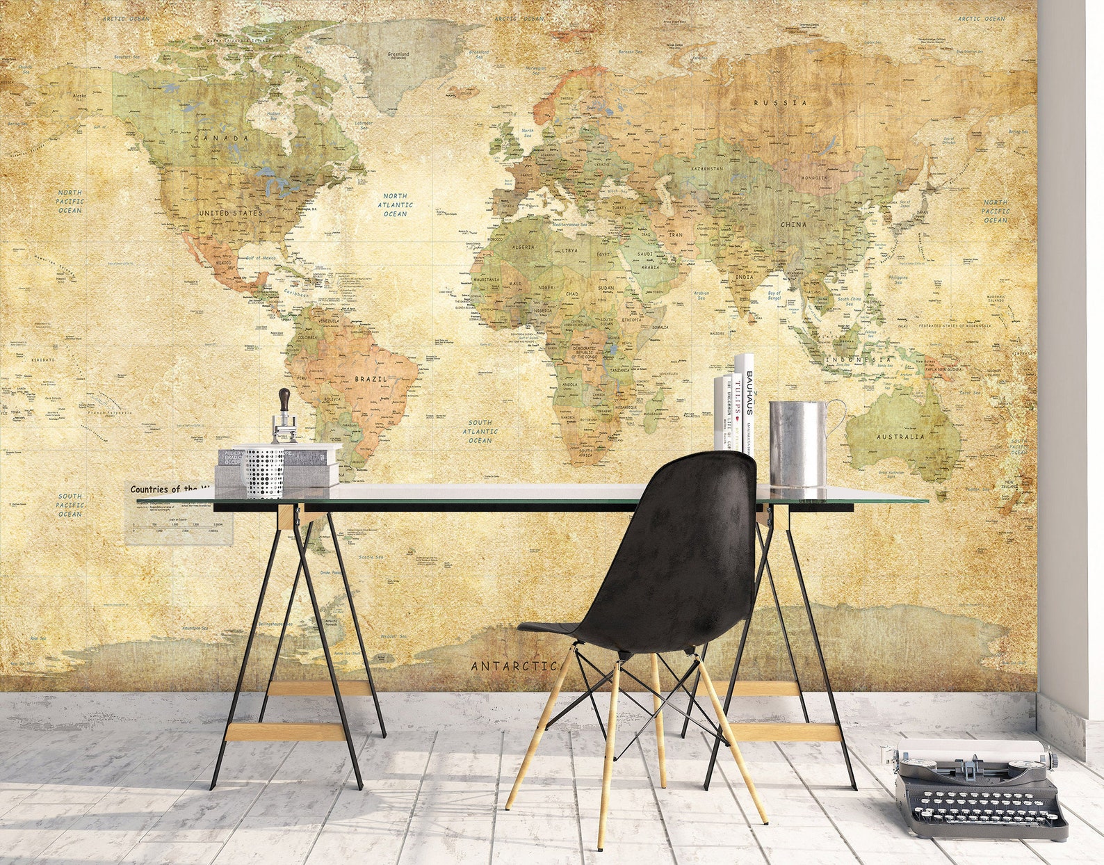 World Map Wallpaper Printable Peel&Stick Vinyl Wallpaper World | Etsy