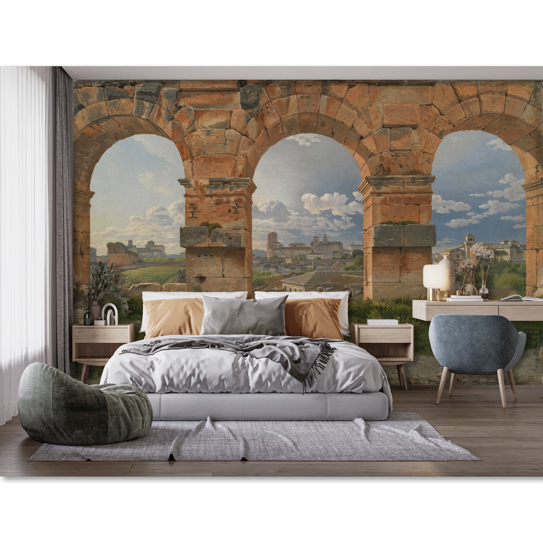 Colosseum Arches View of Rome Wall Mural Wallpaper Vintage Architecture ...