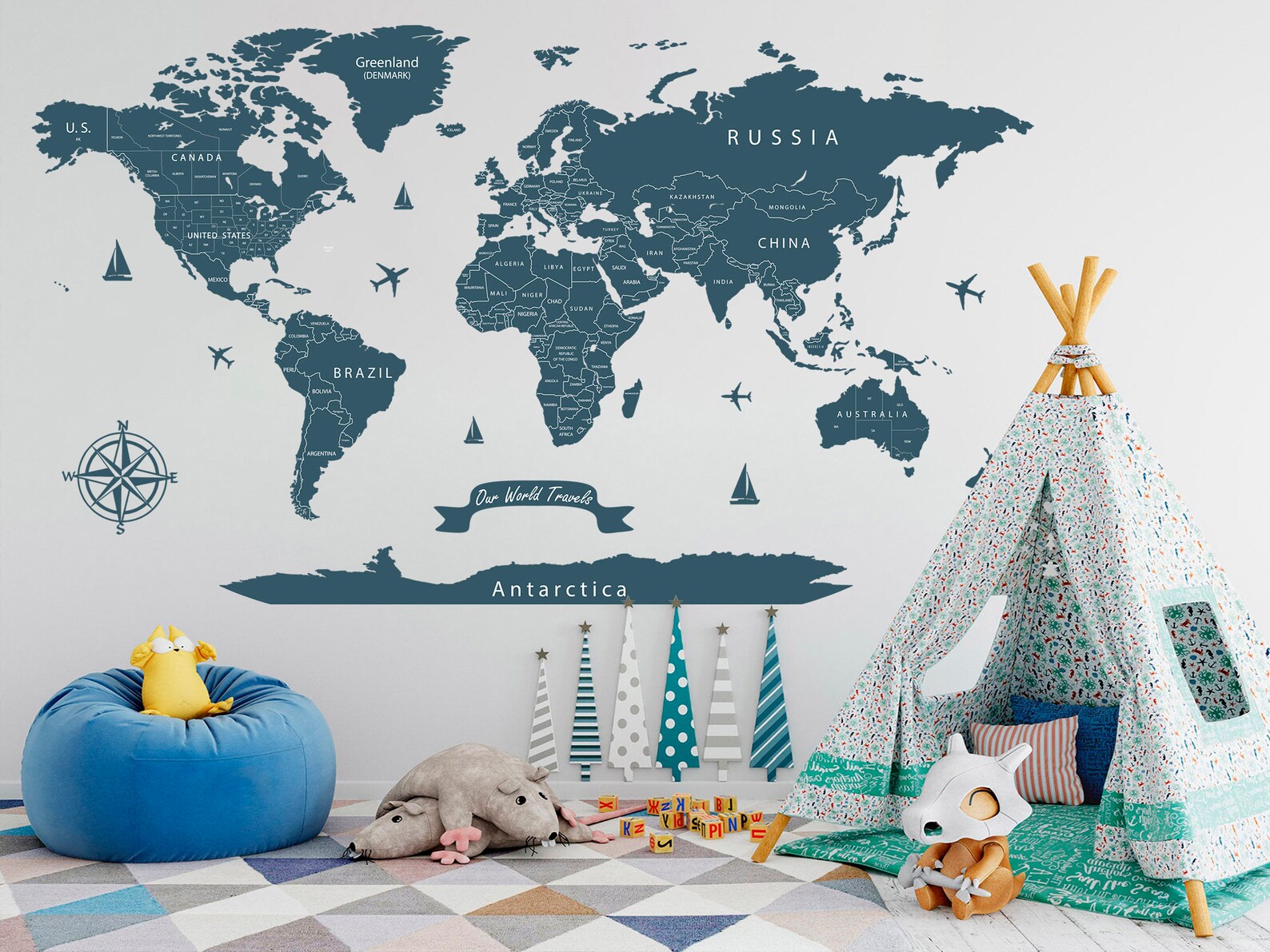 Extra Large World Map Decal Navy World Map Travel Map Decal Push Pin ...