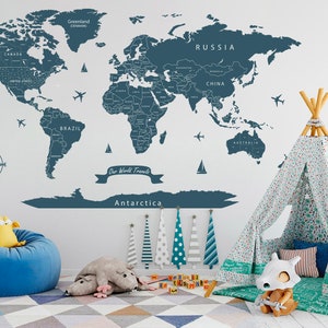 Extra Large World Map Decal Navy World Map Travel Map Decal Push Pin ...