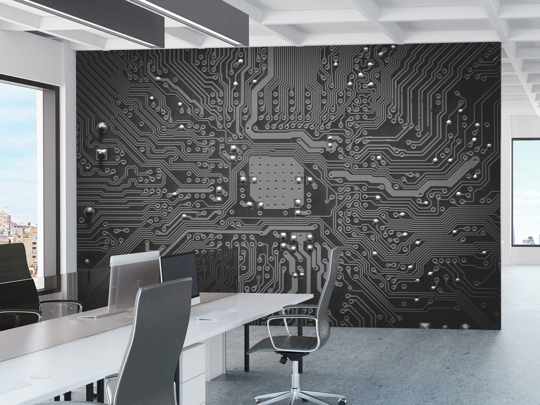 Grey Circuit Board Abstract Wall Mural Information Technology Wallpaper ...