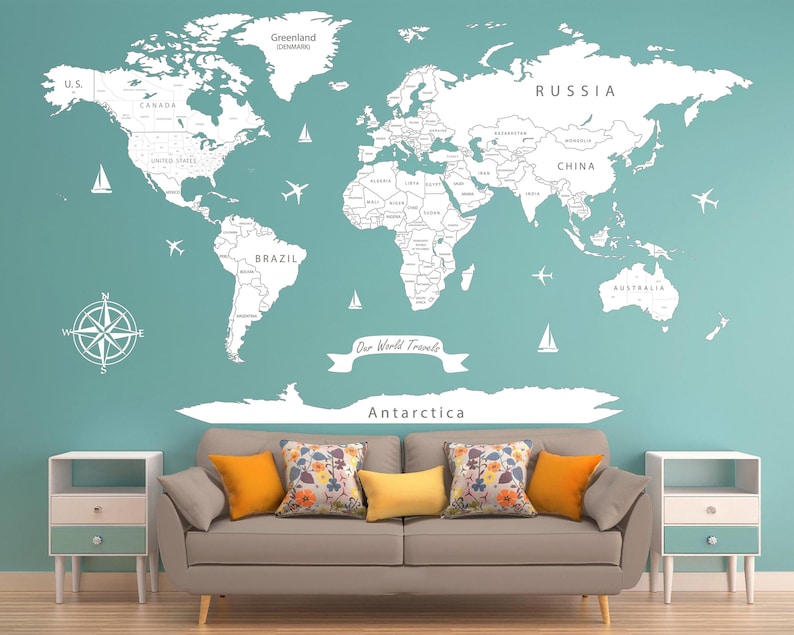 Travels Map Wall Decor Push Pin World Map Wall Decal Large - Etsy