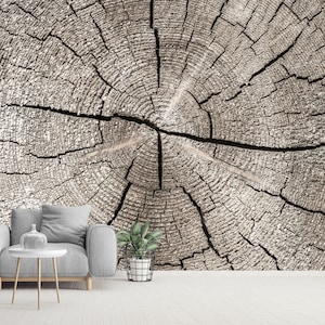 Wall Mural Beige Tree Stump Wallpaper Wood Background Peel and Stick ...