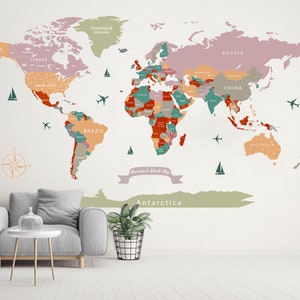 Large Wall Decal World Map With Country Names Map Wall Sticker Push Pin ...