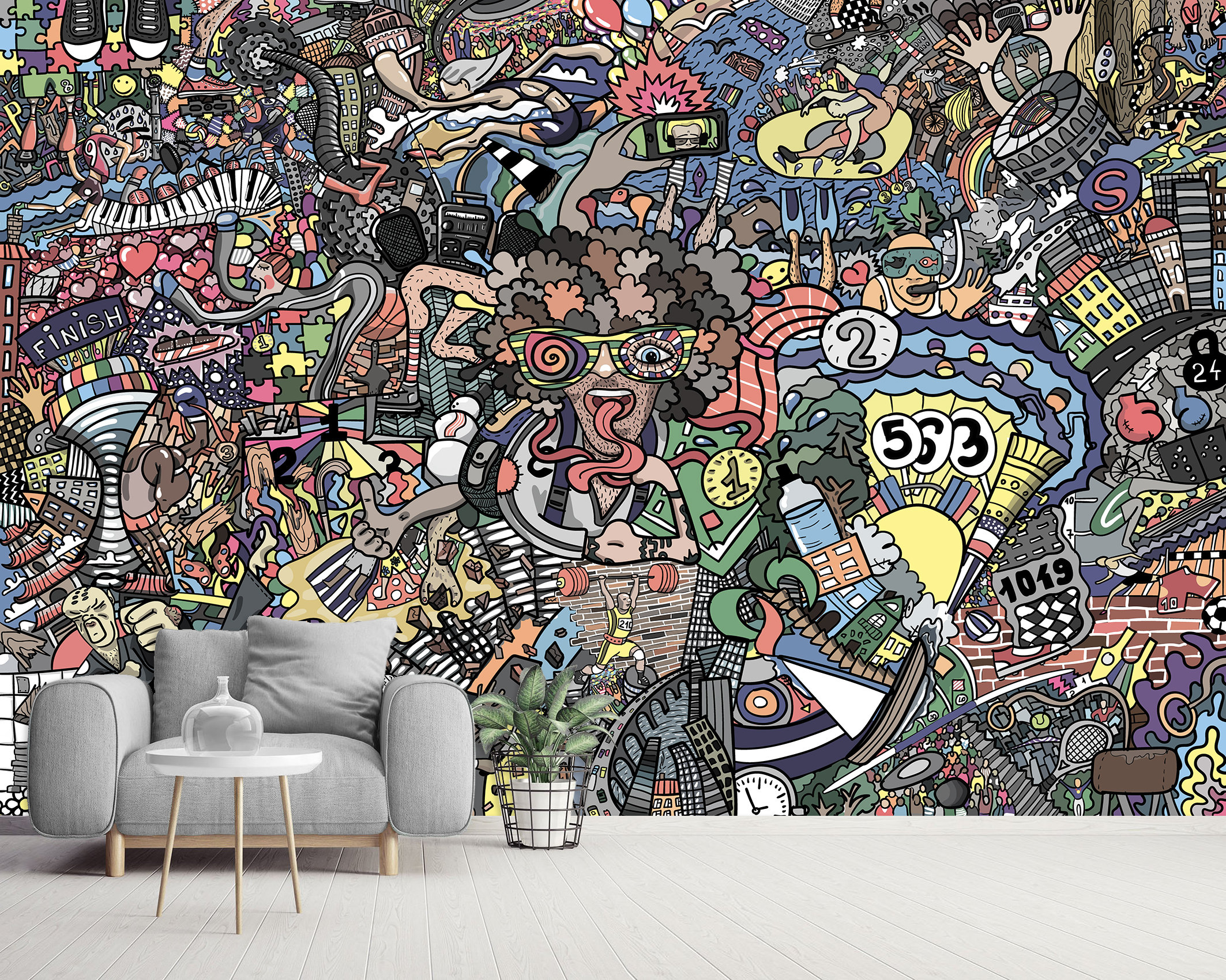 Abstract Sports Funky Wall Mural Wallpaper Colorful Street Pop Art Wall ...