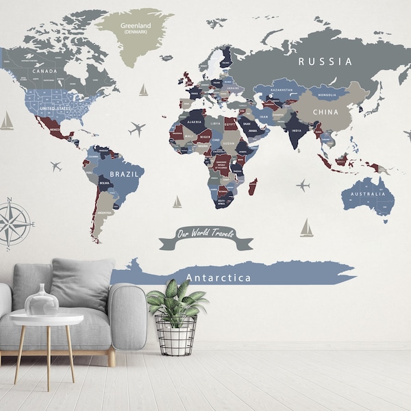 World Map Decal - Etsy