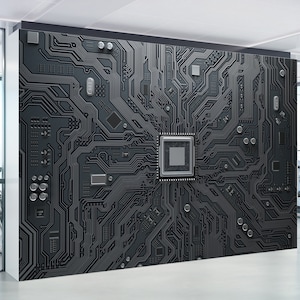 Cpu Chip on Circuit Board Wallpaper Peel and Stick Abstract Electronic ...
