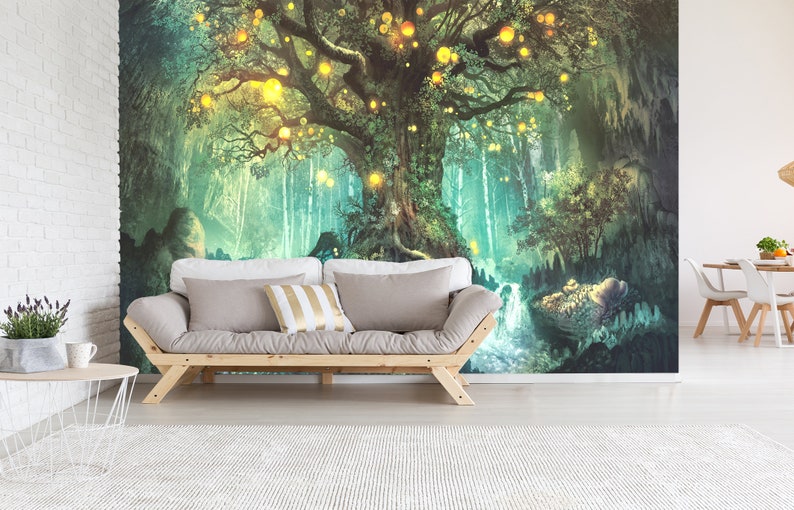 Fireflies on a Fantastic Tree Wall Mural Fantasy Tree Peel and - Etsy