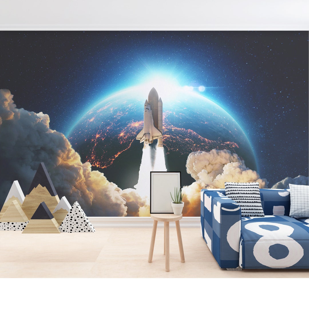 Shuttle Launch Mural Space Wallpaper Peel and Stick Playroom Nursery ...