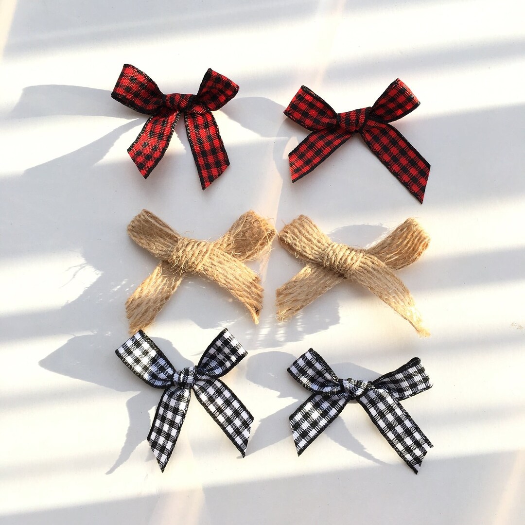 Handmade Small Christmas Bows Decoration, Buffalo Plaid Burlap, Pre ...