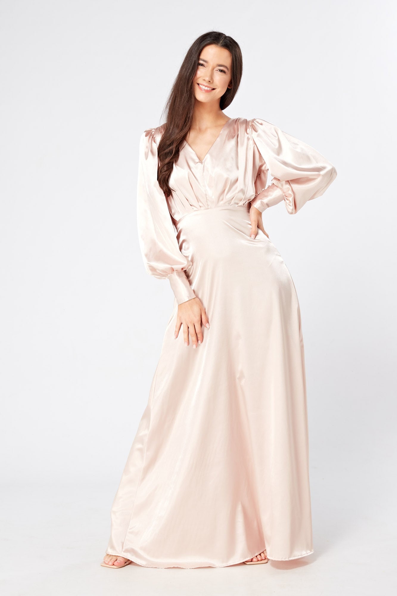 Rosetta Light Rose Pink Satin Maxi Dress With Long Sleeves - Etsy