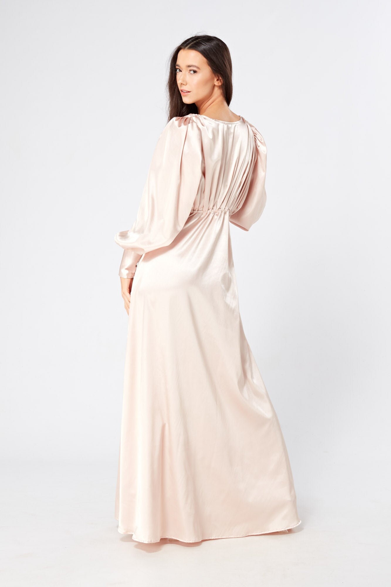 Rosetta Light Rose Pink Satin Maxi Dress With Long Sleeves - Etsy