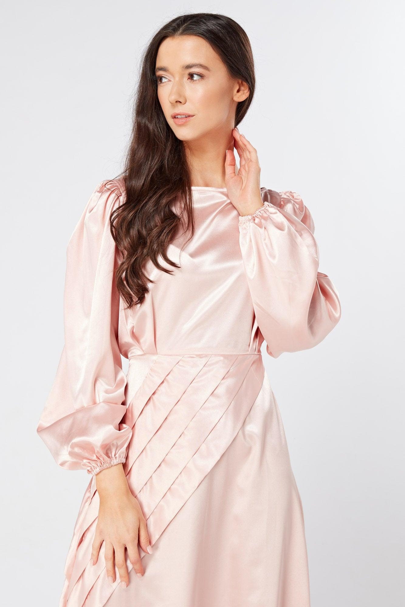 Seraphina Pink Satin Maxi Dress With Long Sleeves - Etsy