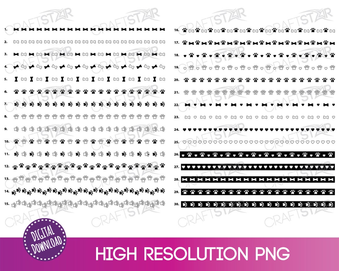 Dog Themed Page Divider PNG Set - 30 Dog Paw and Bone Text Divider Png ...