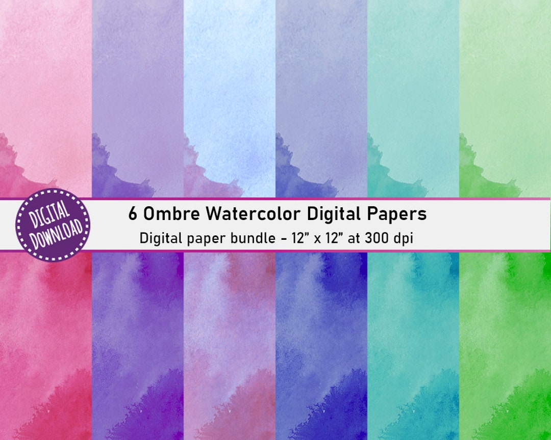 Ombre Watercolor Digital Paper Pack - 6 Watercolor Pattern Digital ...