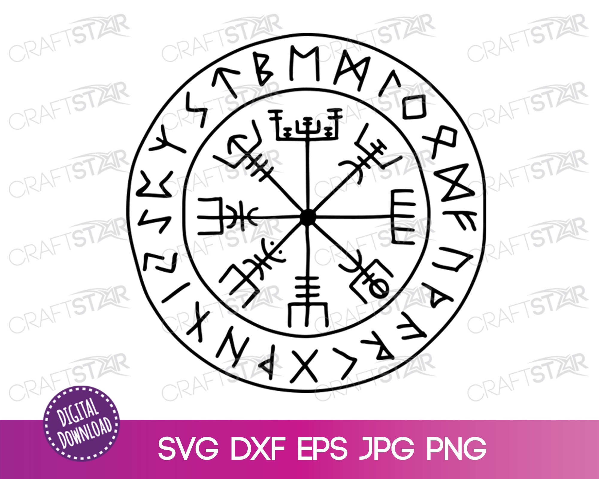 Vegvisir SVG for Cricut or Silhouette Hand Drawn Runic Compass Clipart ...