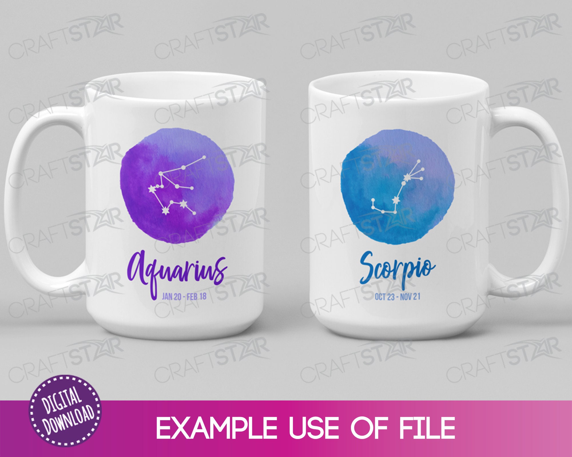 Watercolor Star Constellation PNG Bundle Zodiac Star Sign Digital ...