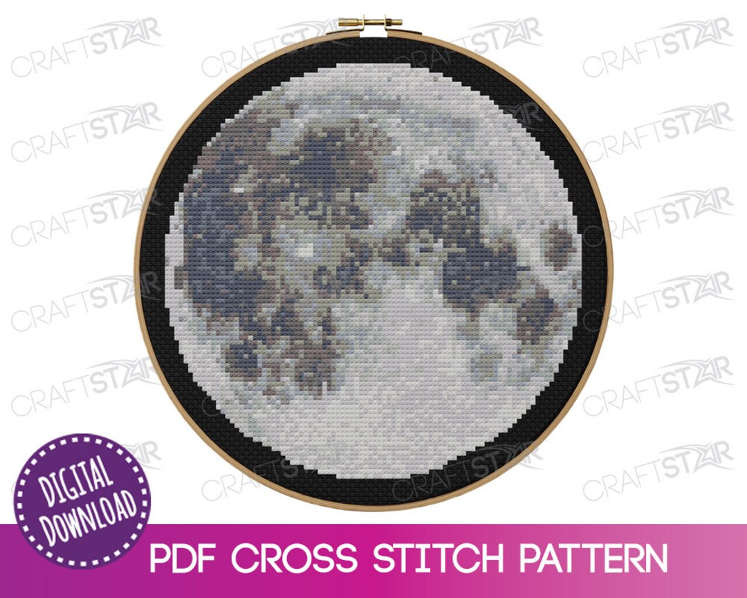 Moon Cross Stitch PDF Pattern Counted Cross Stitch Moon Pattern Instant ...