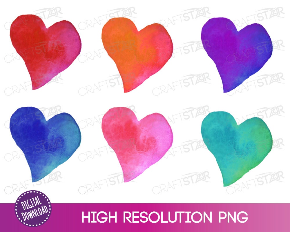 Watercolor Hearts Clipart: Valentine PNG Files for Cricut (digital ...