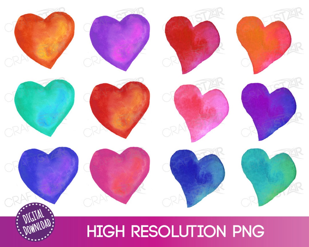 Watercolor Hearts Clipart: Valentine PNG Files for Cricut (digital ...