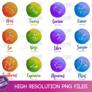 Watercolor Star Constellation PNG Bundle - Zodiac Star Sign Digital ...