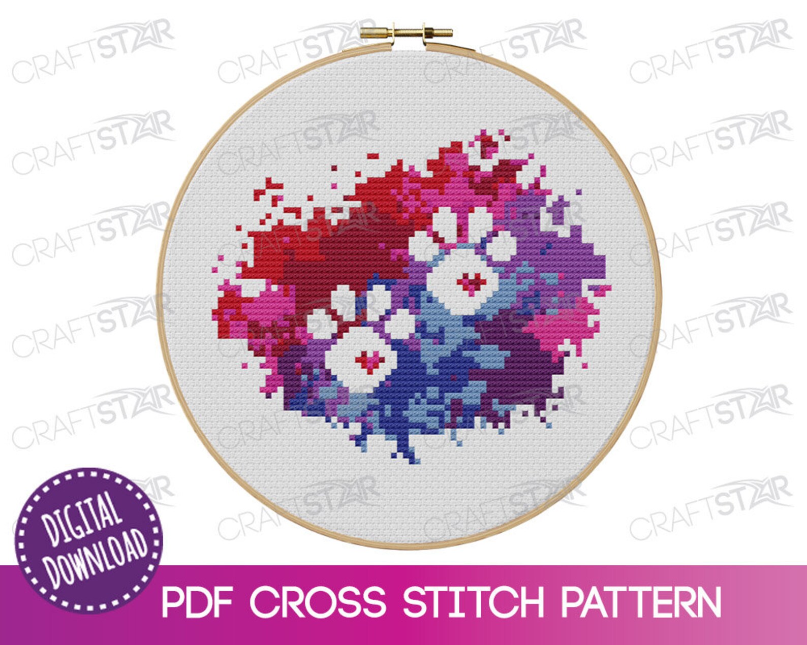 Paint Splatter Paws Cross Stitch PDF Pattern Paint Splash Dog Paws ...