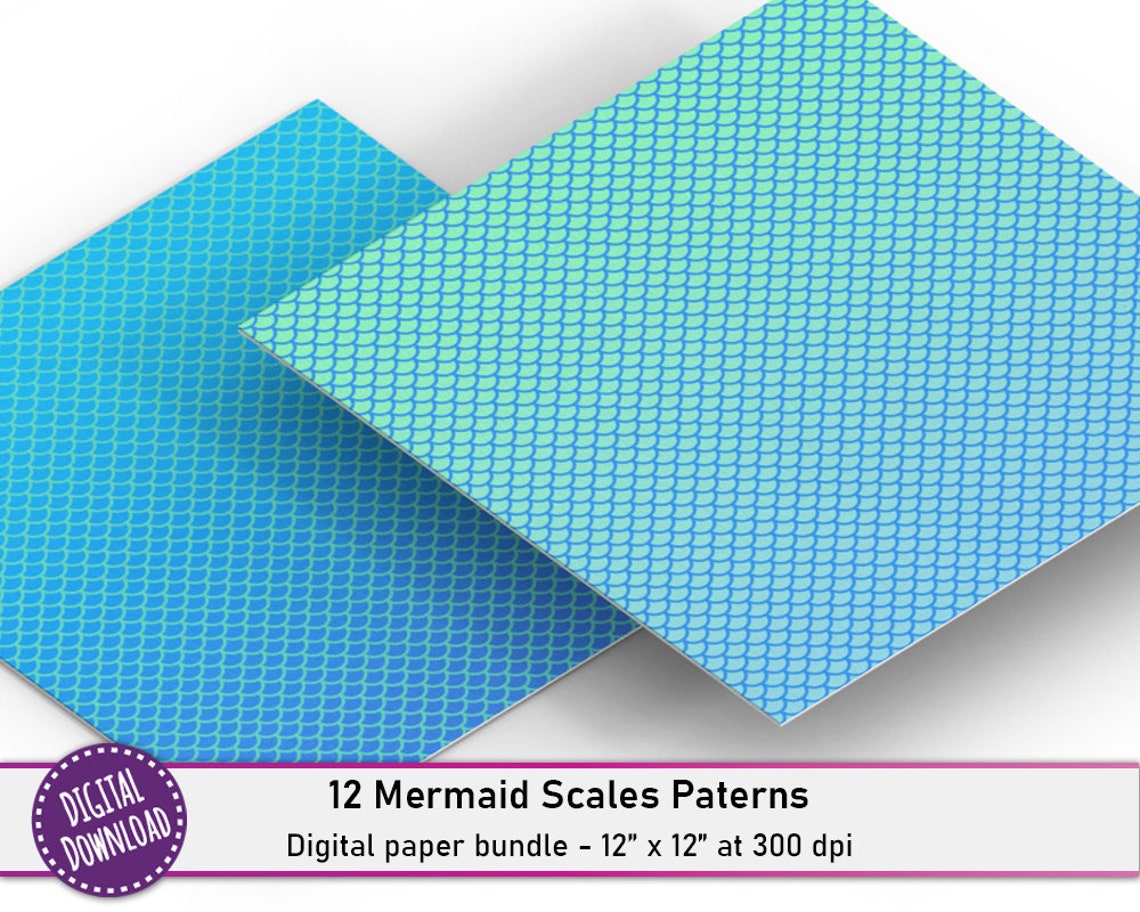 Mermaid Digital Paper Pack 12 Mermaid Scales Pattern Digital | Etsy