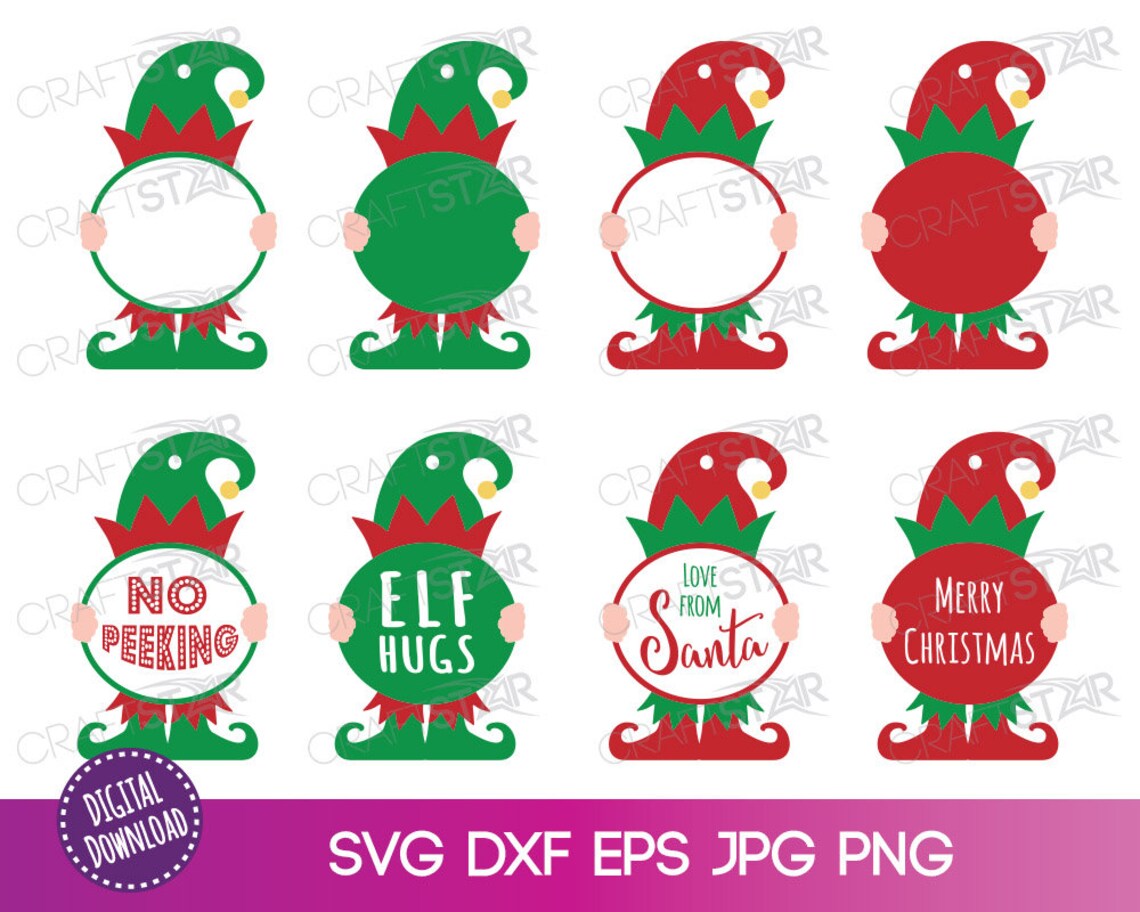 Elf Christmas Gift Tag SVG Bundle – Printable Holiday Tags (digital ...