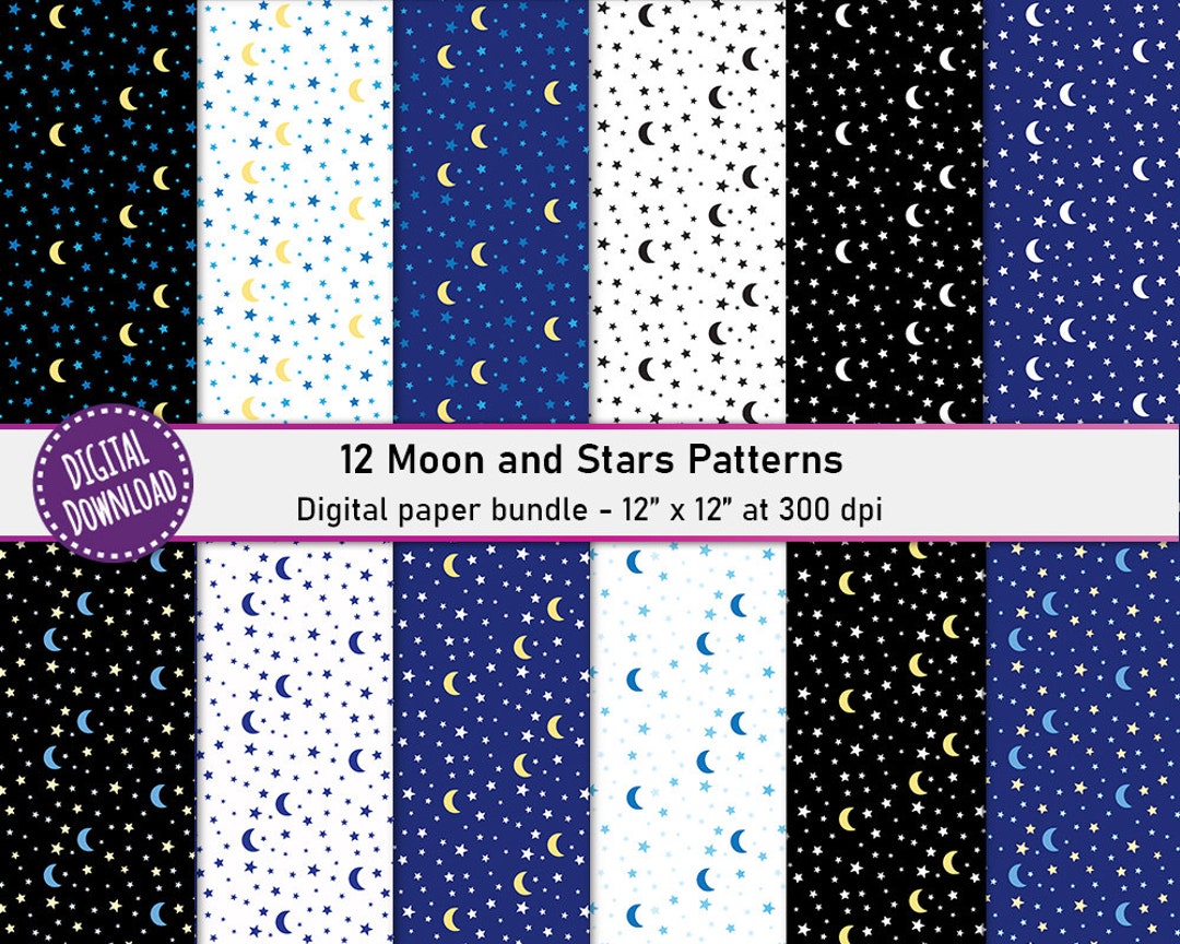 Moon and Stars Pattern Digital Paper Pack (digital Download) - Etsy