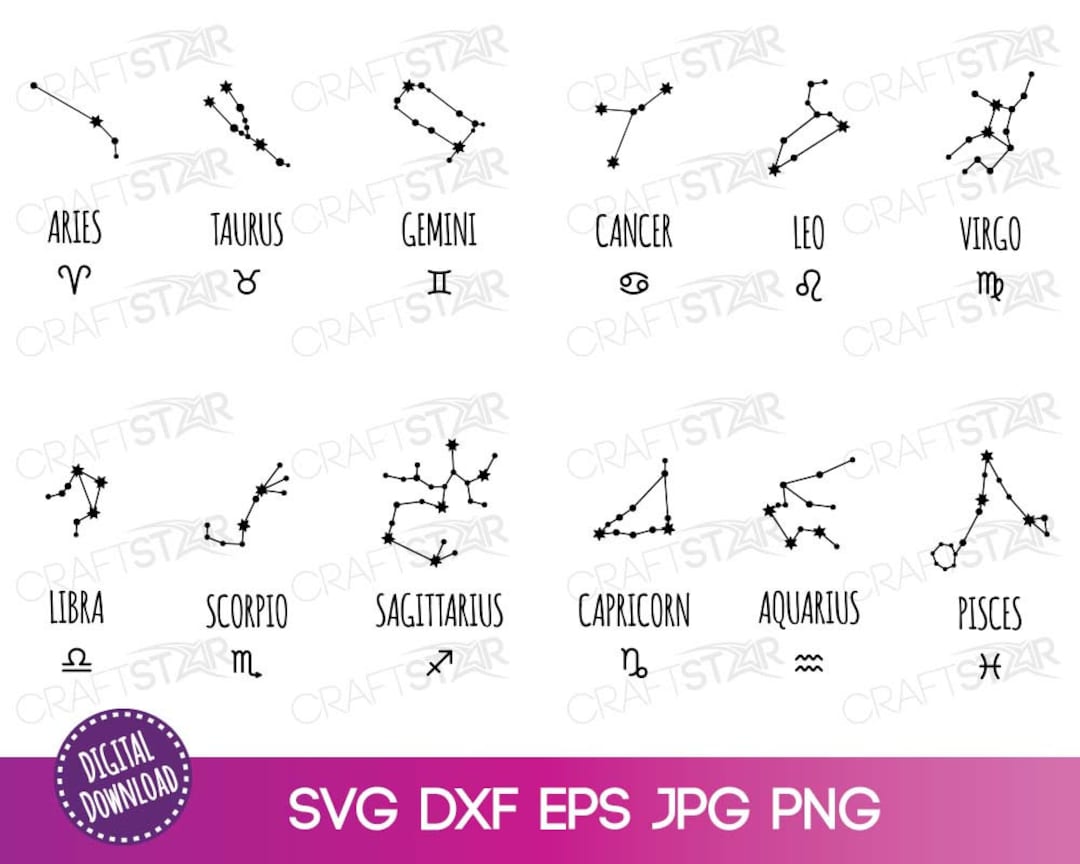 Zodiac Signs & Constellations SVG Bundle: Horoscope Clipart (digital ...