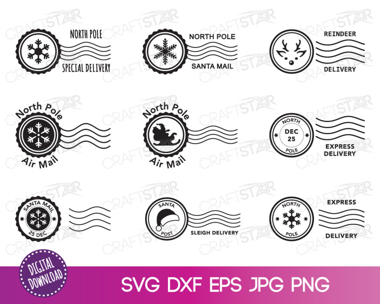 Christmas Postmark SVG Files - North Pole Postmark Clipart for Digital ...