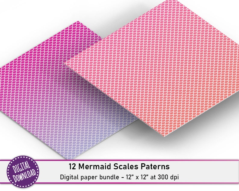 Mermaid Digital Paper Pack 12 Mermaid Scales Pattern Digital | Etsy