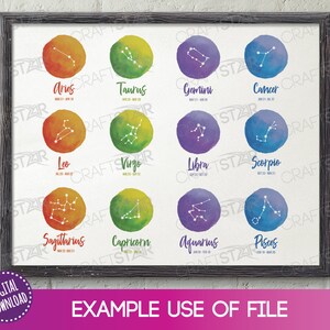 Watercolor Star Constellation PNG Bundle - Zodiac Star Sign Digital ...