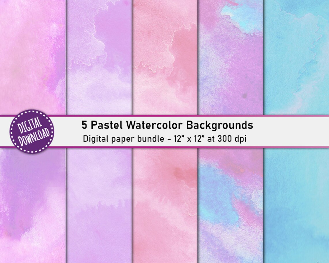 Watercolor Background Digital Paper Pack 5 Pastel Watercolor - Etsy