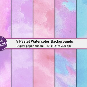 Watercolor Background Digital Paper Pack - 5 Pastel Watercolor Texture ...