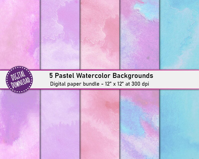Watercolor Background Digital Paper Pack - 5 Pastel Watercolor Texture ...