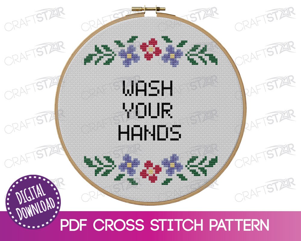 Wash Your Hands Cross Stitch PDF Pattern Counted Cross Stitch Wash Your ...