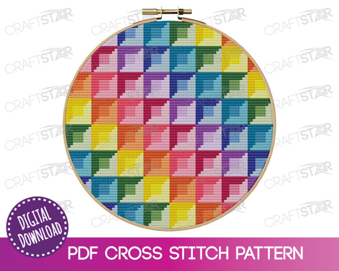 Rainbow Geometric Cross Stitch Pattern (PDF Download) - Etsy