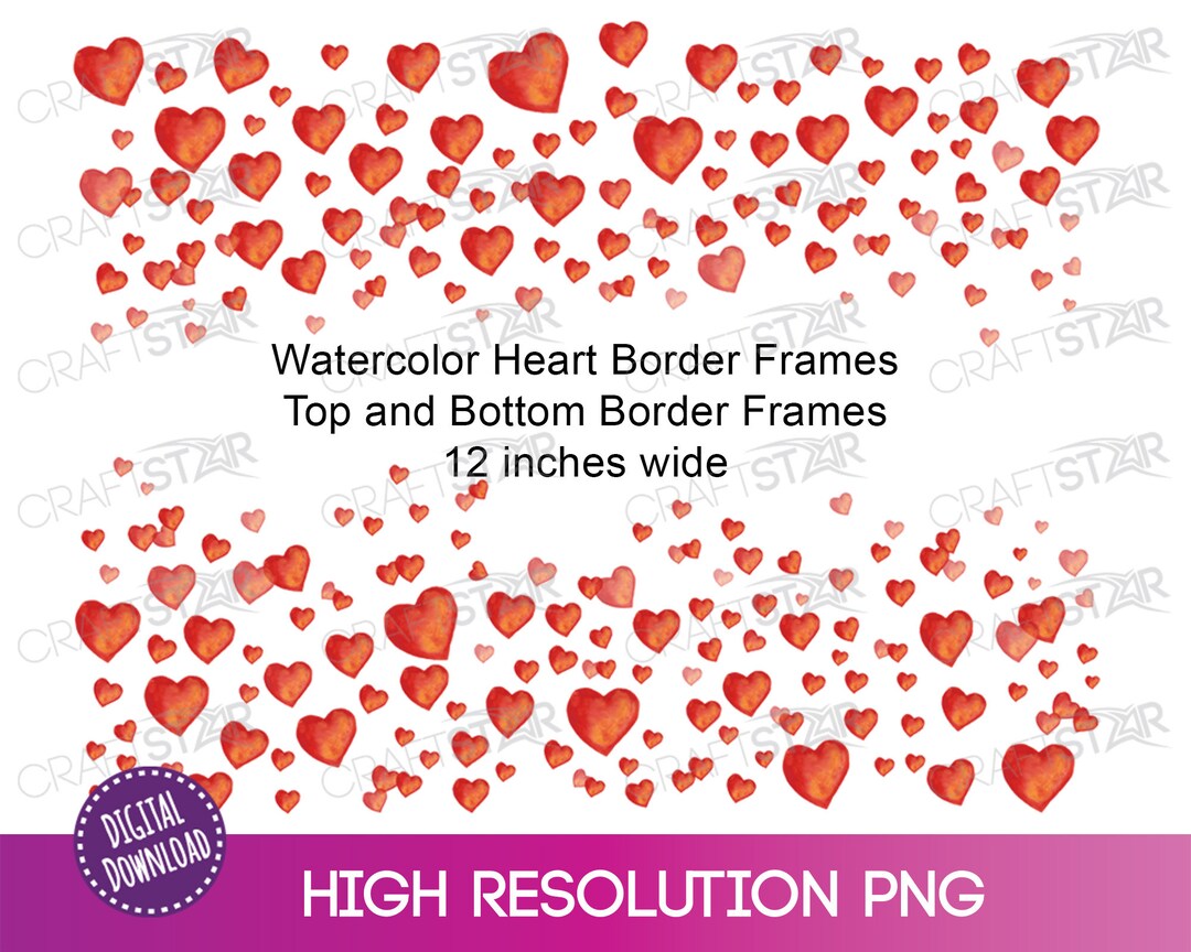 Watercolor Hearts Border PNG Set - Watercolor Hearts Clipart Frames ...