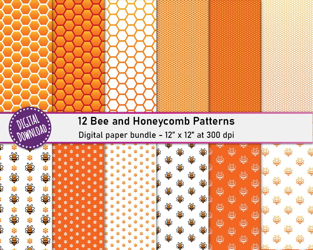 Bee and Honeycomb Pattern Digital Paper Pack - Honeycomb and Bee ...