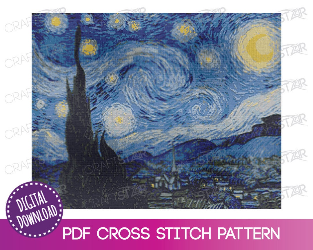 Starry Night Cross Stitch PDF Pattern - Van Gogh Counted Cross Stitch ...