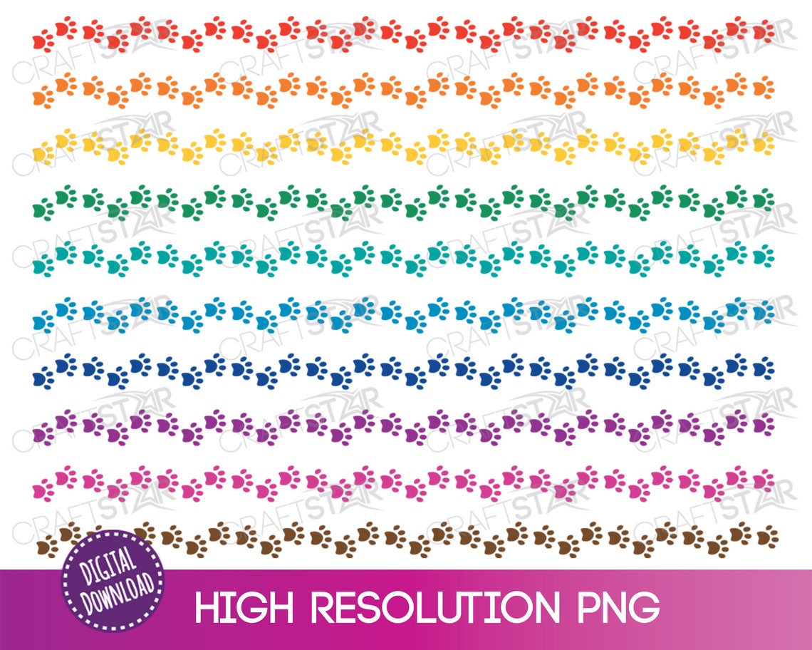 Paw Print Page Divider PNG Set 10 Dog Paw Text Divider Png Files Paw ...