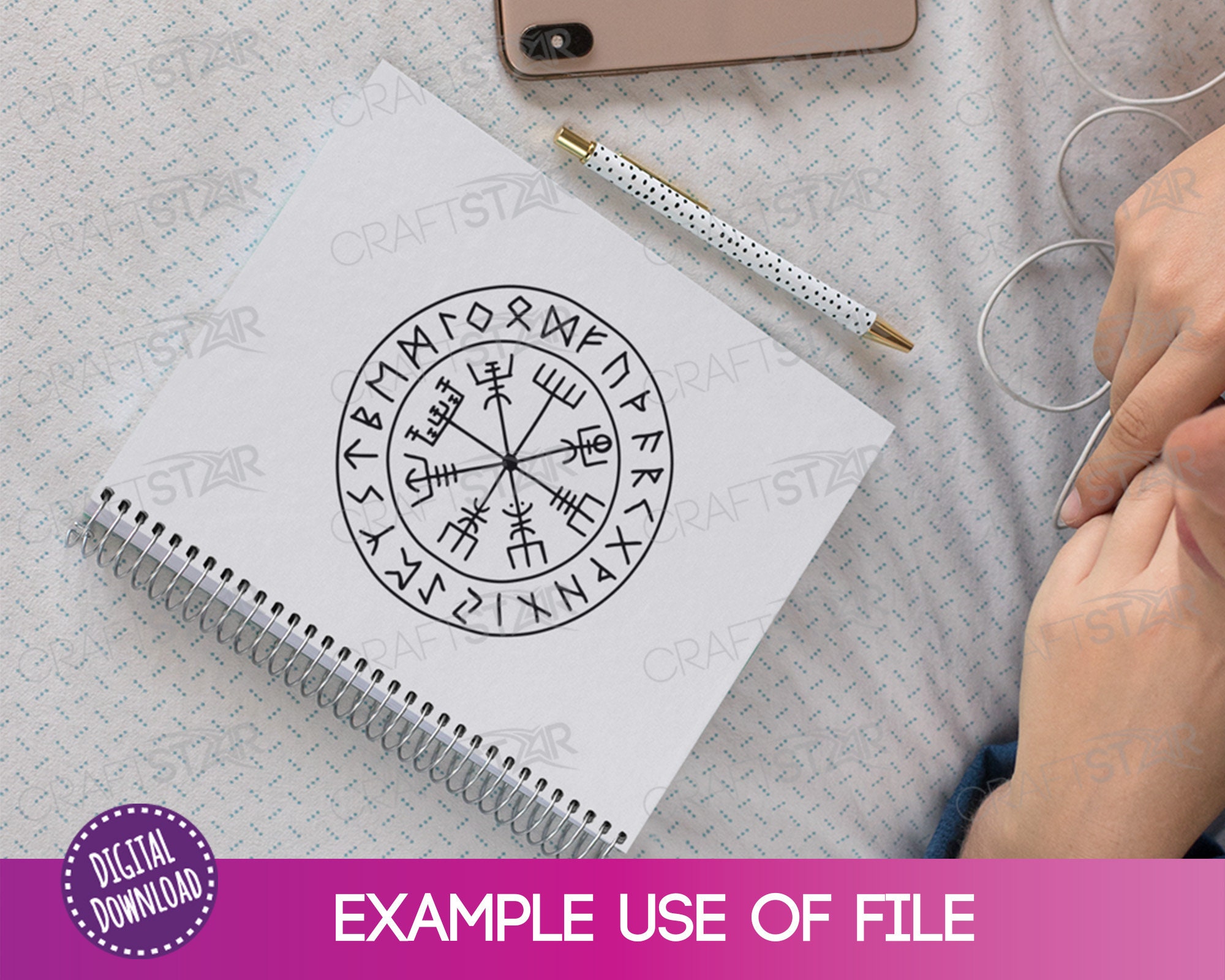 Vegvisir SVG for Cricut or Silhouette Hand Drawn Runic Compass Clipart ...