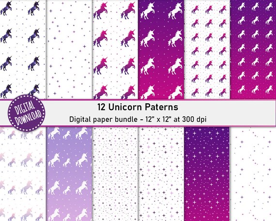 Unicorn Digital Paper Pack 12 Unicorn and Stars Background | Etsy