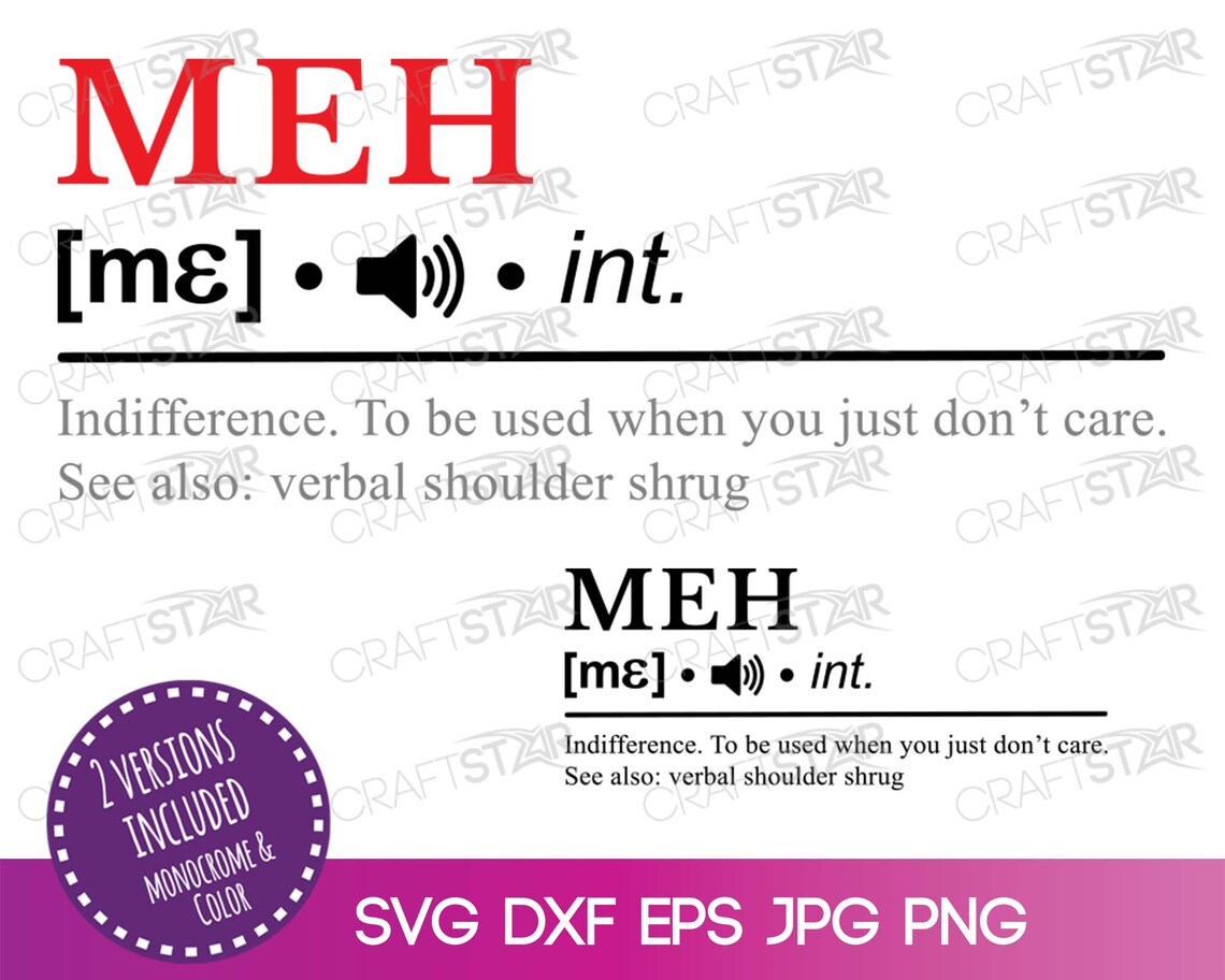 Meh Definition Digital Download - Meh SVG File - Meh Printable - Meh ...