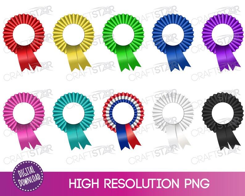 Rosette PNG Set - Rosette Ribbon Clipart Bundle for Digital Download ...