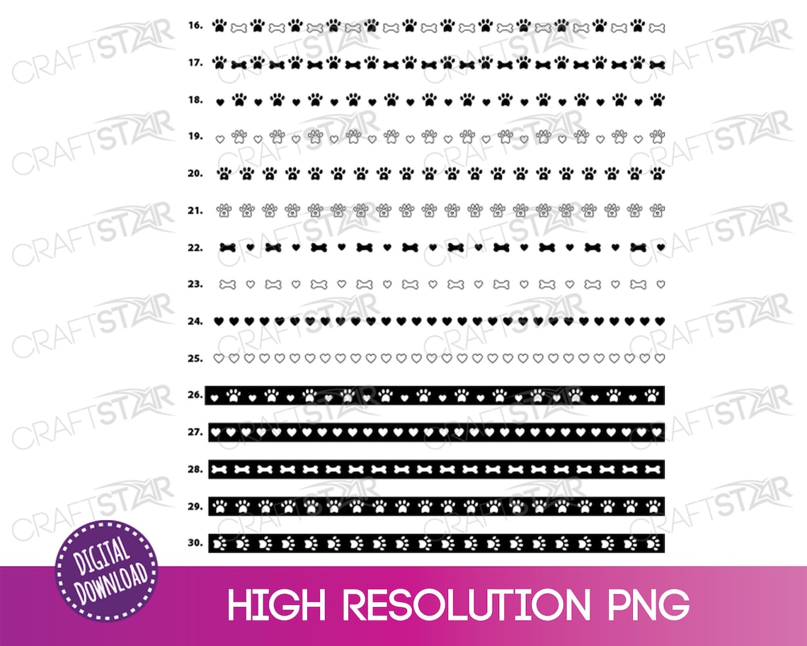 Dog Themed Page Divider PNG Set - 30 Dog Paw and Bone Text Divider Png ...
